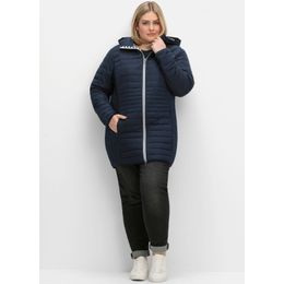sheego Große Größen Steppjacke mit gestreiftem Innenfutter, in Longform, nachtblau, Größe 40 - Damen