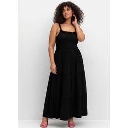 sheego Große Größen Maxikleid mit Smok-Oberteil und Volantrock, schwarz, Größe 58 - Damen