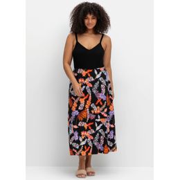 sheego Große Größen Sommerkleid mit Blumenprint, in Midilänge, schwarz bedruckt, Größe 50 - Damen