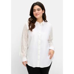 sheego Gro&szlig;e Gr&ouml;&szlig;en Hemdbluse mit Spitze an den &Auml;rmeln, ecru, Gr&ouml;&szlig;e 58 - Damen
