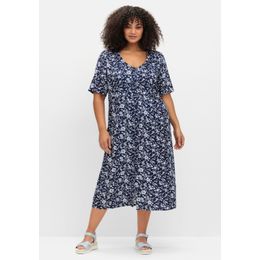 sheego Große Größen Druckkleid mit durchgehender Knopfleiste, marine-hellblau-bedruckt, Größe 40 - Damen