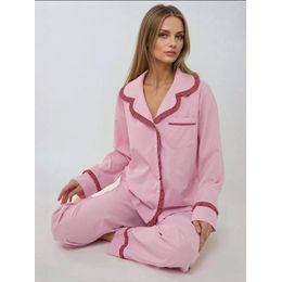Hiccup Pyjama Damen Gr&ouml;&szlig;e XXL rosa / dunkelrot / wei&szlig; Winterkleid