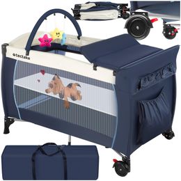 TecTake® Kinder Reisebett, klappbar und höhenverstellbar, 2 Rollen mit Bremsen, inklusive Tragetasche, 132 x 75 x 104 cm