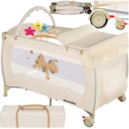 TecTake® Kinder Reisebett, klappbar und höhenverstellbar, 2 Rollen mit Bremsen, inklusive Tragetasche, 132 x 75 x 104 cm