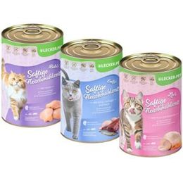 LYRA PET Lecker.Pet Balu's, Emily's & Leo's Saftige Fleischmahlzeit Katzenfutter Nassfutter Mix Vollnahrung