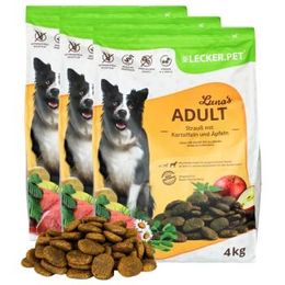 LYRA PET Lecker.Pet Luna's Adult Strau&szlig; mit Kartoffel & Apfel Hundefutter Trockenfutter Vollnahrung 12 kg