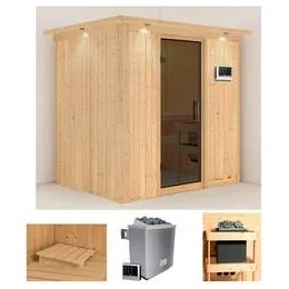 Sauna Karibu "Bedine", beige (naturbelassen), Saunaofen, externe Steuerung, 9 kW, Saunen, Ofen 9 KW externe Strg easy