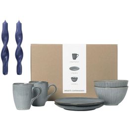 Broste Copenhagen Frühstücks-Geschirrset »Nordic Sea, inklusive 1 Packung Twist Kerzen« Beliebte Geschirr Sets Exclusiv mit Geschenk Soft Blue