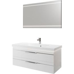 SAPHIR Badmöbel-Set »Balto 2-teilig Mineralmarmor-Waschtisch mit LED-Spiegel, 123 cm breit« 2 Stk. tlg. Weiß Hochglanz mit Chromeinlage