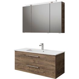 SAPHIR Badmöbel-Set »Serie 6025 2-teilig Mineralmarmor-Waschtisch mit LED-Spiegelschrank« 2 Stk. tlg. Eiche Ribbeck quer NB