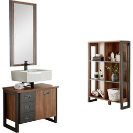 Home Affaire Badm&ouml;bel-Set &raquo;Detroit, Bad im Industrialdesign, 3-teiliges Badezimmer&laquo; Set, 3 Stk. tlg. Eiche Honigfarben Dekor/Schiefer-Nachbildung