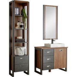 Home Affaire Badm&ouml;bel-Set &raquo;Detroit, Bad im Industrialdesign, 3-teiliges Badezimmer&laquo; Set, 3 Stk. tlg. Eiche Honigfarben Dekor/Schiefer-Nachbildung