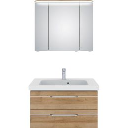 SAPHIR Badmöbel-Set »Balto Sprint 2-teilig, Mineralmarmor-Waschtisch mit LED-Spiegelschrank« 2 Stk. tlg. Riviera Eiche quer Nachbildung