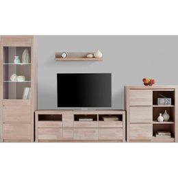 Home Affaire Wohnwand »Silkeborg« Set, 4 Stk. tlg. Eiche weiß gekalkt teilmassiv Set besteht aus 1 Vitrine, 1 Lowboard, 1 Highboard und 1 Wandregal