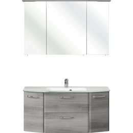 SAPHIR Badmöbel-Set »Quickset 2-teilig, Glaswaschtisch mit LED-Spiegelschrank, 115 cm breit« 2 Stk. tlg. Graphit Struktur