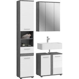 Welltime Badm&ouml;bel-Set &raquo;LUCCA, 3 teilig, TOPSELLER!, MDF Hochglanzfront, bestehend aus:&laquo; Set, 3 Stk. tlg. Rauchsilber NB/wei&szlig; hochglanz