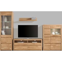 Home Affaire Wohnwand »Silkeborg« Set, 4 Stk. tlg. Eiche teilmassiv Set besteht aus 1 Vitrine, 1 Lowboard, 1 Wandregal und 1 Highboard
