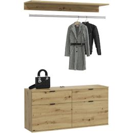 Inosign Garderoben-Set &raquo;Trondheim, Breite 121 cm, best. aus Kommode, Garderobenstange & Ablage&laquo; 3 Stk. tlg. Artisan Eiche NB/Artisan Eiche NB Ma&szlig;e...