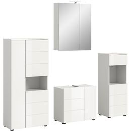 Welltime Badmöbel-Set »Biel, Höhe 190 cm, Hochschrank, WBU, Spiegelschrank, Unterschrank, Lampe« 5 Stk. tlg. weiß Melamin