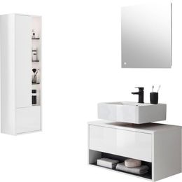 Places of Style Badm&ouml;bel-Set &raquo;Studio Line, Bad im modernen Design, 3-teiliges Badezimmer&laquo; 3 Stk. tlg. Wei&szlig;/ Wei&szlig;, Applikation Anthrazit
