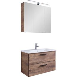 SAPHIR Badmöbel-Set »Quickset 374 Keramik-Waschtisch mit LED-Spiegelschrank, 75 cm breit« 2 Stk. tlg. Eiche Ribbeck quer Nachbildung