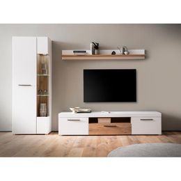 Inosign Wohnwand »Salerno, moderne Anbauwand, Wohnzimmer-Set, Weiß mit Eiche Evoke Dekor« Set, 3 Stk. tlg. Weiß/ Eiche Evoke Die Wohnwand ist aus...