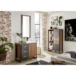 Home Affaire Badm&ouml;bel-Set &raquo;Detroit, Bad im Industrialdesign, 3-teiliges Badezimmer&laquo; Set, 3 Stk. tlg. Eiche Honigfarben Dekor/Schiefer-Nachbildung