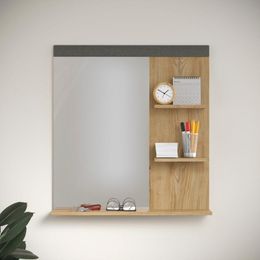 Places of Style Garderobenspiegel &raquo;Belva&laquo; eichefarbener Wandspiegel mit 3 Ablagen - (B/T/H) 79/16/85 cm grau Holzwerkstoff, Spiegelglas
