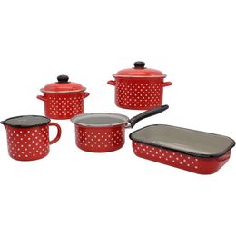 Krüger KRÜGER Topf-Set »Italia« Set, je 1 Fleischtopf Ø 16/20 cm, 1 Stieltopf Ø 16 cm, 1 Milchtopf Ø 12 cm, 7 Stk. tlg. emailliertes Stahlblech rot