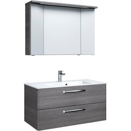 SAPHIR Badmöbel-Set »Trentino 2-teilig Mineralmarmor-Waschtisch mit LED-Spiegelschrank« 3 Stk. tlg. Graphit Struktur quer NB