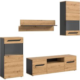 Inosign Wohnwand »SERTA, 4-teilig, best. aus: 2x Vitrine, 1x Lowboad & 1x Wandboard« Basalt grau/Artisan Eiche Nachbildung