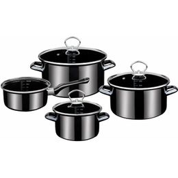 GSW Topf-Set »Profi-Black-Star« Set, 1x Stielkasserolle 16 cm, je 1x Fleischtopf 16/20/24 cm, 7 Stk. tlg. Stahl-Emaille schwarz
