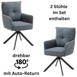 Stolkom Armlehnstuhl »Sofia young« (Set) 2 Stk.180 grad drehbar mit Auto-Return, Federkern im Sitz blau/schwarz + schwarz