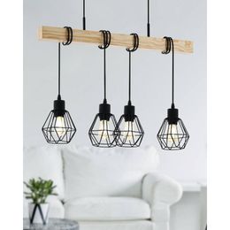 Eglo Hängeleuchte »TOWNSHEND 5, Hängelampe, Stahl und Holz, E27, IP20, Pendellampe, Lampe« E27 1 Stk. Hängeleuchte, L70 x B20 x H110 cm, schwarz,...