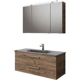 SAPHIR Badmöbel-Set »Serie 6025 2-teilig Mineralmarmor-Waschtisch mit LED-Spiegelschrank« 2 Stk. tlg. Eiche Ribbeck quer NB
