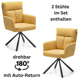 Stolkom Armlehnstuhl »Sofia« (Set) 2 Stk.180 grad drehbar mit Auto-Return, Federkern im Sitz gelb/schwarz + schwarz Esszimmerstühle 2-er Set mit...