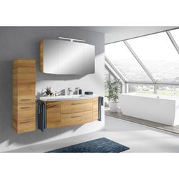 SAPHIR Badmöbel-Set »Cassca Sprint 3-teilig Mineralmarmor-Waschtisch mit LED-Spiegelschrank« 4 Stk. tlg. Riviera Eiche quer Nachbildung