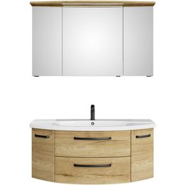 SAPHIR Badmöbel-Set »Serie 4010 2-teilig Keramik-Waschtisch mit LED-Spiegelschrank« Set Halifax Eiche quer Nachbildung
