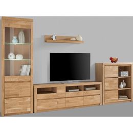 Home Affaire Wohnwand »Silkeborg« Set, 4 Stk. tlg. Eiche teilmassiv Set besteht aus 1 Vitrine, 1 Lowboard, 1 Highboard und 1 Wandregal