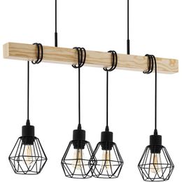 Eglo Pendelleuchte »TOWNSHEND 5« E27 schwarz / L70 x H110 x B20 cm / Hängelampe aus Holz und Metall / Retro braun/schwarz