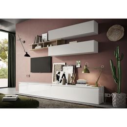 Inosign Wohnwand »INFINITY, 5tlg. Breite 276 cm, Höhe variabel, Schrankwand, Anbauwand« Weiss Hochglanz Lack/Eiche Cadiz NB Maße (B/T/H):...