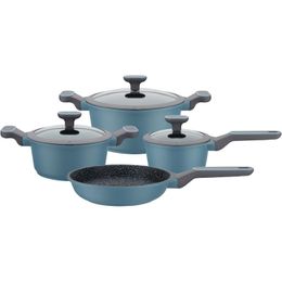 GSW Topf-Set »Blue Granit« Set, Kochtopf 20/24 cm, 1 Stielkasserolle 16 cm, 1 Bratpfanne 24 cm, 7 Stk. tlg. Aluminiumguss hellblau/schwarz/transparent