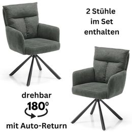 Stolkom Armlehnstuhl »Sofia« (Set) 2 Stk.180 grad drehbar mit Auto-Return, Federkern im Sitz grau/schwarz + schwarz Esszimmerstühle 2-er Set mit...