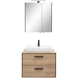 SAPHIR Badmöbel-Set »Quickset 395 2-teilig, Keramik-Aufsatzbecken mit LED-Spiegelschrank« 4 Stk. tlg. braun