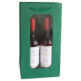 10 x Geschenkt&uuml;te mit Fenster "Smaragdgr&uuml;n" f&uuml;r 2 Flasche 370 x 200 x 100 mm