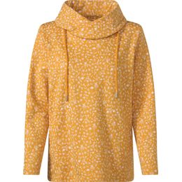 CR&Eacute;ATION L Damen Sweatshirt mit &uuml;berlappenden Rollkragen ocker-ecru-bedruckt Gr&ouml;&szlig;e 44
