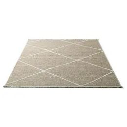 Teppich Sansibar "Braderup", beige, B:80cm H:2mm L:150cm, Schurwolle, Teppiche, Teppich, Flachgewebe, modernes Scandi Design, Motiv Rauten, mit Fransen