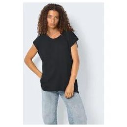 Kurzarmshirt Noisy may "NMMATHILDE S/S LOOSE LONG TOP NOOS", Damen, Gr. S, schwarz, Jersey, Obermaterial: 50% Baumwolle, 50% Polyester, unifarben, relaxed fit normal, Rundhals, Shirts, Baumwollmischung, relaxed fit