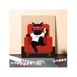 ARTNANAS DIY Malen nach Zahlen Set-"Cheers Cat" | Gr.: 30x40 mit Rahmen