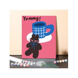 ARTNANAS DIY Malen nach Zahlen Set-"Kaffeepause B&auml;r" | Gr.: 30x40cm mit Keilrahmen nicht ges
